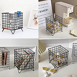 Okllen 2 Pack Coffee Pod Holder, Square Wire K Cup Holder Espresso Pod Organizer, Metal Coffee Pod Storage Basket for Kitchen, Pantry, Office, Cafe, 5.3" x 5.3" x 6.3", Black