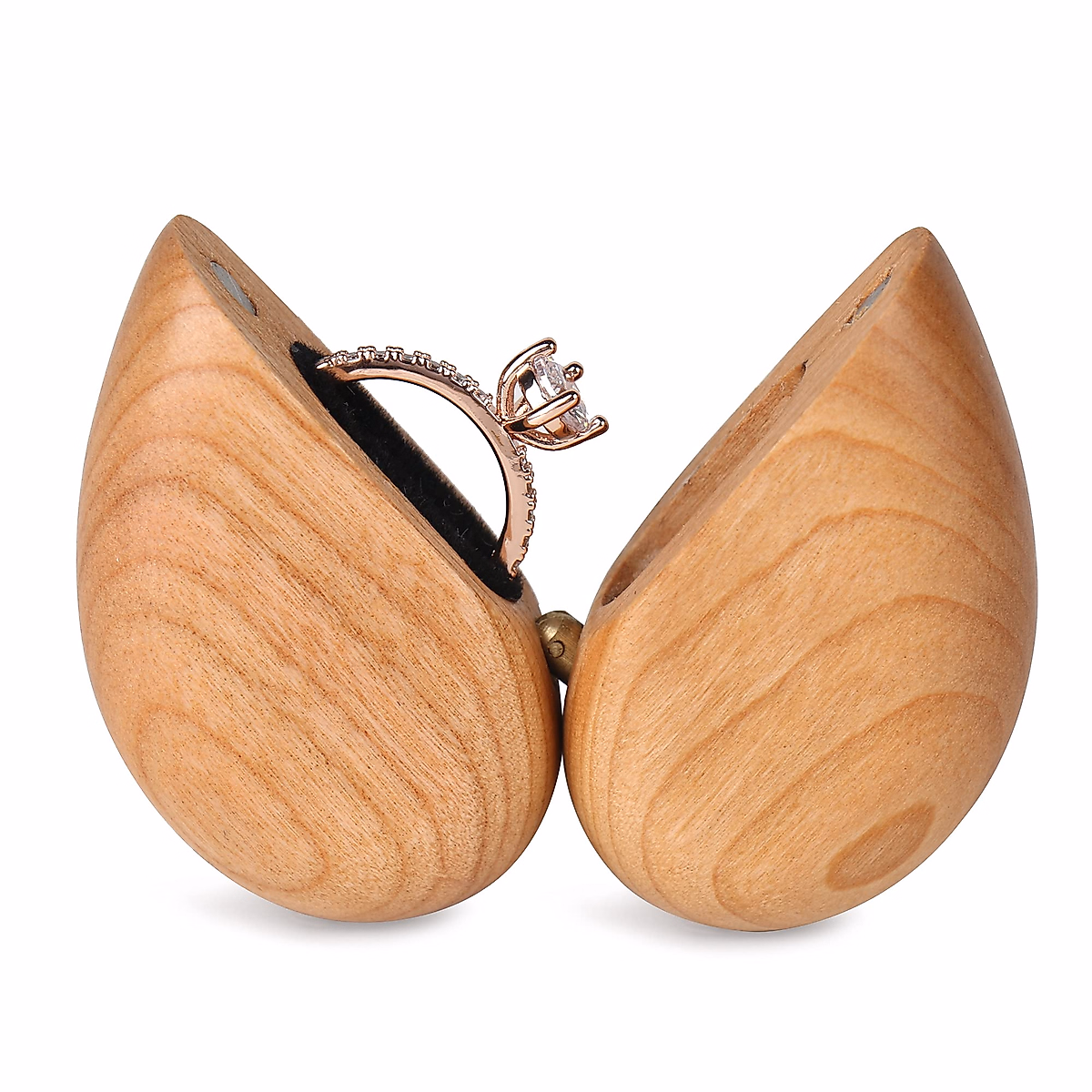 Wooden Ring Box Heart Shaped Ring Box for Wedding,Proposal,Engagement Ring Box,Wood Ring Case Wood Ring Holder Gift (True Love Eternal Cherry)