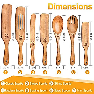 Spurtles Kitchen Tools As Seen On TV, 7Pcs Wooden Spurtle Set Spatula Set, Natural Premium Acacia Wooden Spoons for Cooking Heat Resistant Cooking Utensil for Nonstick Cookware, Salad, Mixing, Serving