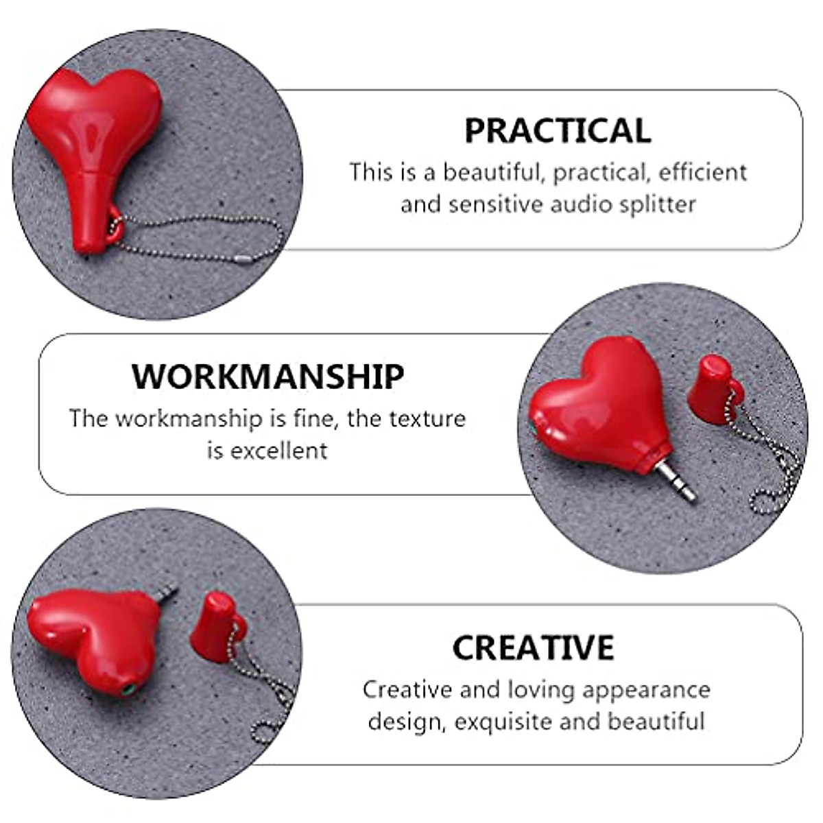 MILISTEN 2pcs Heart Shaped Audio Adapter Headphone Cable Splitter Earphone Cable Divider