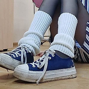 Muineobuka Women Girls Japanese Lolita Leg Warmers Harajuku Gothic Knit Long Socks Winter Goth Boot Gaiters Clubwear