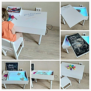 Light Sandbox All-in-1: Activity Table + Sensory Table + Light Table + Sand Box + whiteboard + Chalk Desk. Includes: Cover, Color Controller, Sand and Trowel, Legs with Adjustable Height