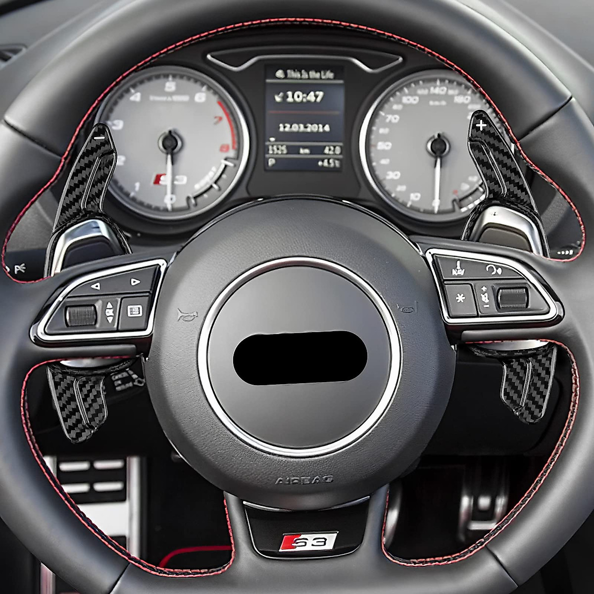 AIRSPEED Car Steering Wheel Paddles Carbon Fiber Steering Wheel Shift Paddle Extended Shifter Trim Cover Accessories for Audi A5 S3 S5 S6 SQ5 RS3 RS4 RS5 RS6 RS7, Black