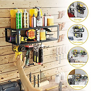 SRIWATANA Power Tool Organizer Wall Mounted, 2-Tier Heavy Duty Metal Storage Rack for Handheld and Power Tools, Utility Holder, Cordless Drill Storage, Black