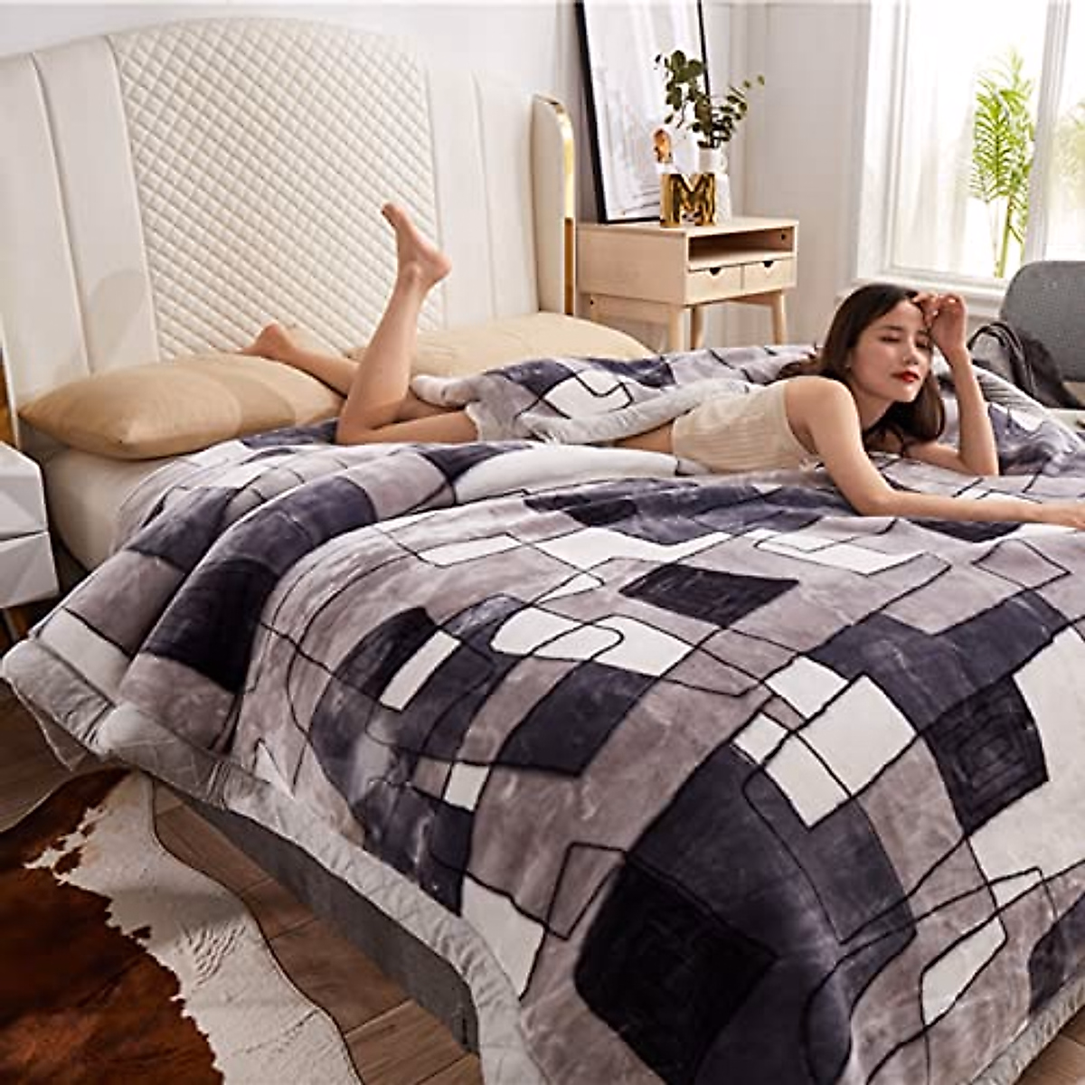 LGYKUMEG Korean Style Throw Blanket 59"x79",Fleece Plush Mink Blanket,2 Ply, Soft,Warm,Thick Raschel Printed Mink Blanket for Autumn,Winter,Bed and Sofa,150x200cm2kg