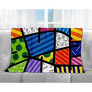 BRITTO Romero Luxe Blanket & Throw (Colorful Landscape) Geometric Artwork Pattern, 60 x 80in