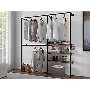 ONOTETUT Industrial Pipe Clothing Rack - Heavy Duty Wall Mounted Garment Organizer for Bedroom & Wardrobe Storage - Sturdy Hanging Rods, Multi-Purpose Design
