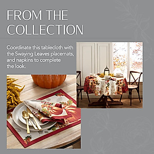 Elrene Home Fashions Swaying Leaves Bordered Fall, Seasonal and Holiday Tablecloth, 70" Round, Multi