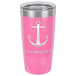 LaserGram 20oz Vacuum Insulated Tumbler Mug, Boat Anchor, Personalized Engraving Included (Pink)