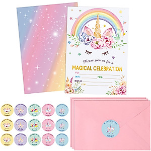 24 Pack Unicorn Birthday Invitation for Girls Boys Unicorn Party Invitation Card 24 Envelope 30 Rainbow Unicorn Sticker Labels for Birthday Baby Shower Party Supplies