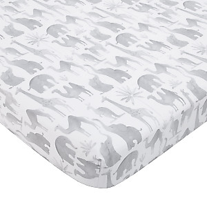 NoJo Elephant Tribe Grey and White 4 Piece Nursery Crib Bedding Set - Comforter, Fitted Crib Sheet, Dust Ruffle, Nursery Organizer