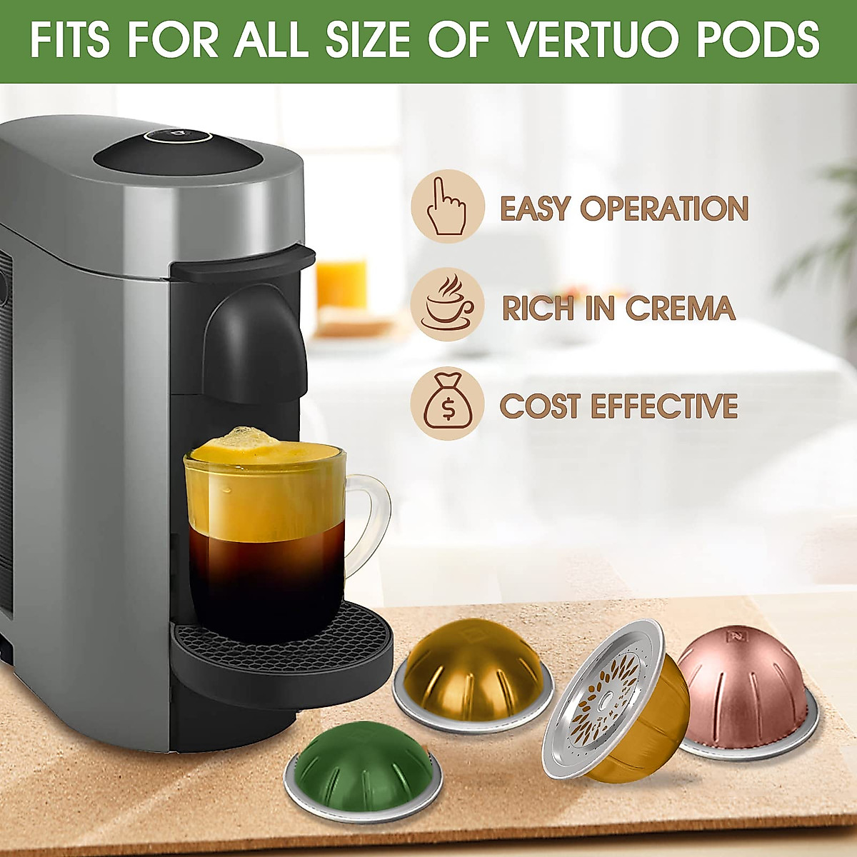 CAPMESSO Reusable Coffee Capsule Lid to Reuse Vertuoline Pods,Refillable Vertuo Capsules Cap Disc on All VertuoLine Machines- Bottom Capsules are Not included! (1*CAP + 1*BRUSH)