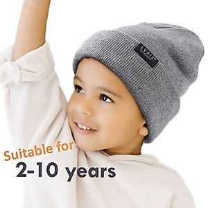 Lvaiz Kids Winter Satin Lined Beanie Hats Toddler Warm Cuffed Hat with Silky Lining Children Knitted Watch Hat Grey