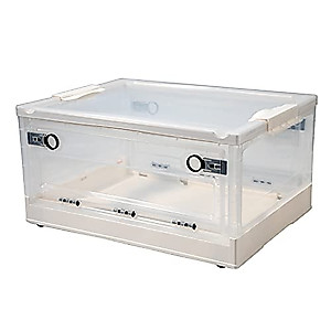 WOQLIBE Storage Bins with Lids-Collapsible Storage Bins with Wheels,Dual Doors Stackable Closet Organizer,Dorm Room Essentials,for Home and Toy Storage 19.7''L x 14'' W x 9.6''H,(Large White)