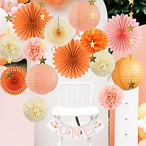 Beige Orange Peach Fall Party Decorations Boho Orange Peach Birthday Decorations Paper Fans Lanterns Peach and Cream Party Decorations for Autumn Baby Shower Bridal Shower Wedding Engagement Party