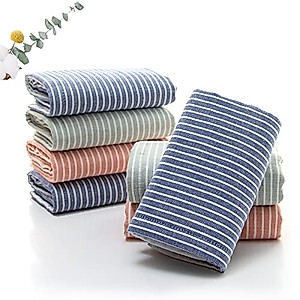 Pidada Hand Towels Set of 2 Striped Pattern 100% Cotton Absorbent Soft Towel for Bathroom 13.4 x 29.1 Inch (Orange Pink)