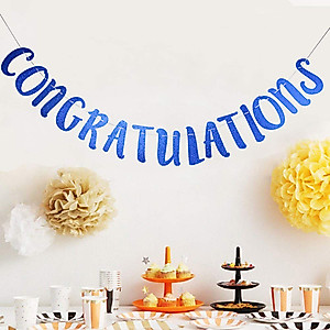 Blue Glitter Congratulations Banner, Congrats Grad Well Done Graduate 2024 We are So Proud of You Graduation Party Bunting Decorations Supplies Backdrop