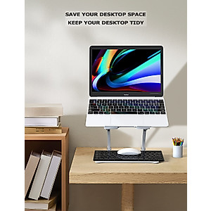 PHOCAR Laptop Riser Stand, Adjustable Laptop Stand Notebook Cooling Stand Foldable Aluminum Portable Computer Stand Compatible for MacBook,HP, Lenovo,Surface,Dell, ASUS, Laptops up to 17 Inch-Silver