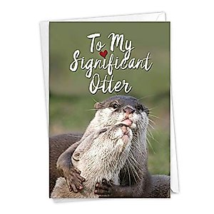 NobleWorks - Funny Anniversary Greeting Card - Romantic Spouse Humor, Married Couples Anniversary Notecard - Significant Otters C5528ANG