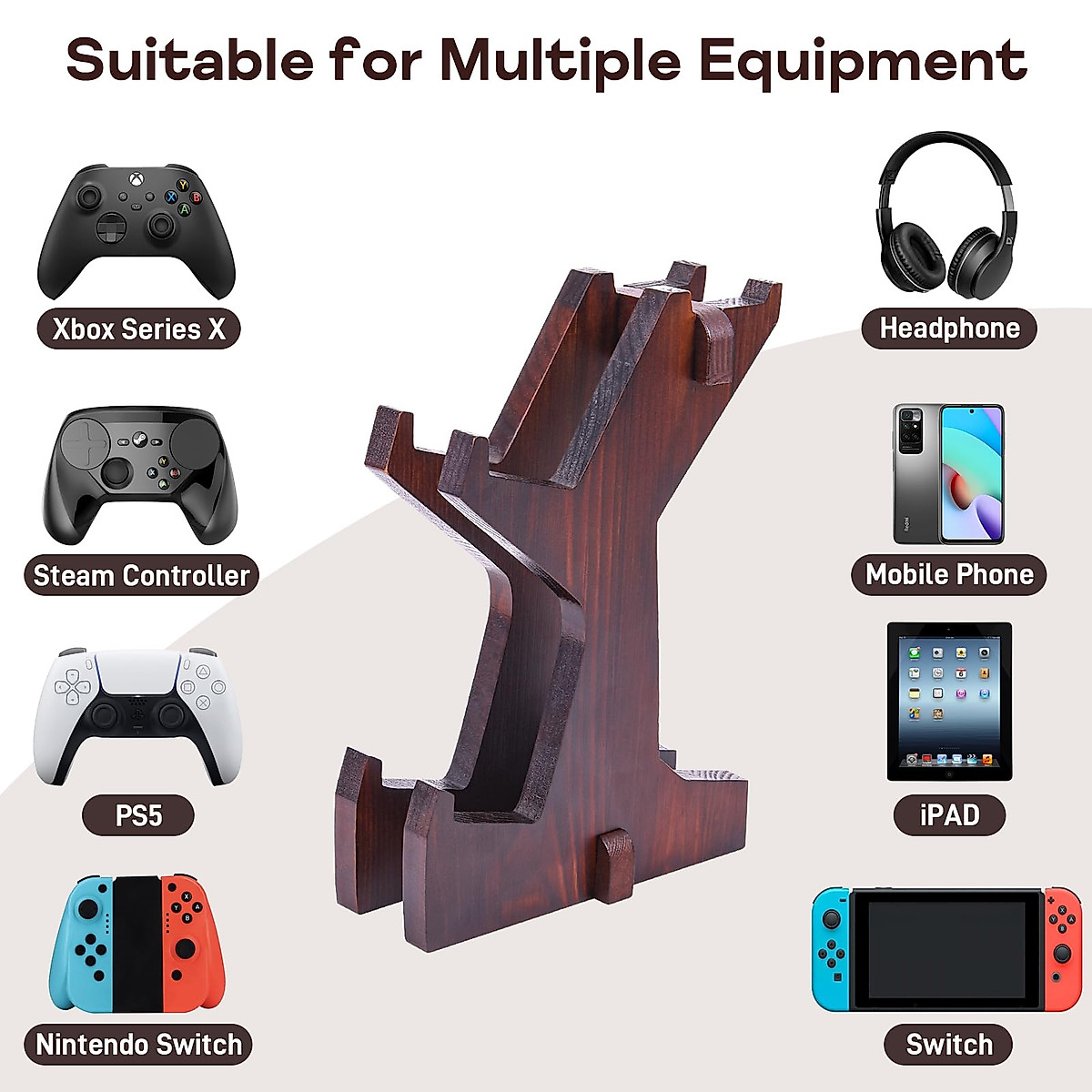 BEARUT Game Controller Holder Headset Stand 2-Tier Universal Controller Gaming PC Accessories Storage Rack Headphone Stand for Xbox Series PS5 PS4 by Wood