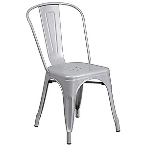 Flash Furniture Commercial Grade 31.5" x 63" Rectangular Silver Metal Indoor-Outdoor Table Set with 4 Stack Chairs