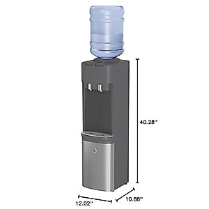 GE Top-Loading Hot and Cold Water Dispenser | 5 Gallon Water Cooler for Home or Office | 2 Temperature Settings | Taller 13" Dispenser Height | Freestanding with LED Night Light| Charcoal