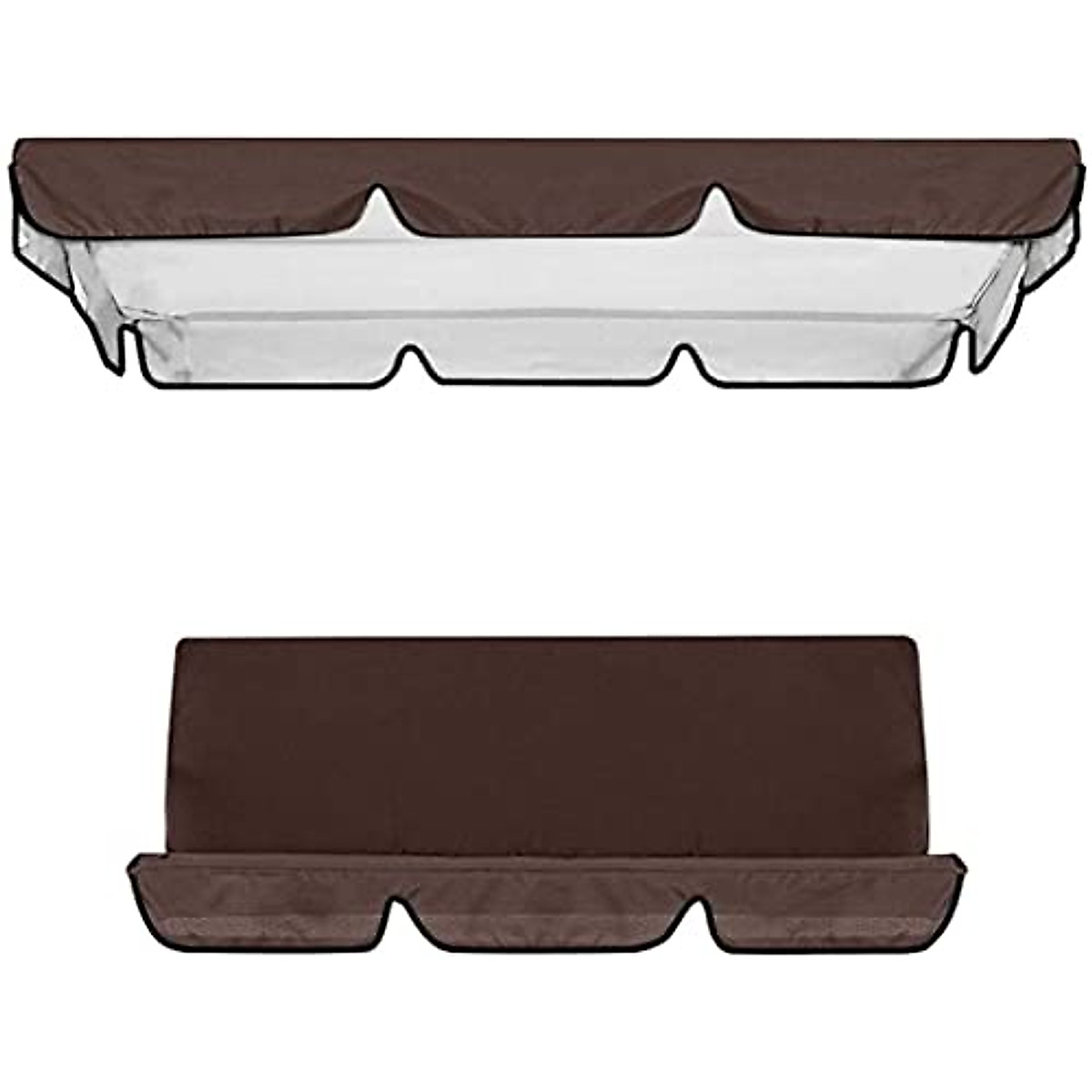 Garden Swing Chair Canopy+Seat Replacement 2/3 Seater, Replacement Cover Set for Canopy Swing Waterproof, Anti-UV Swing Roof/Seat Cover (Frame Not Included) ( Color : Brown , Size : 249×185×18CM )