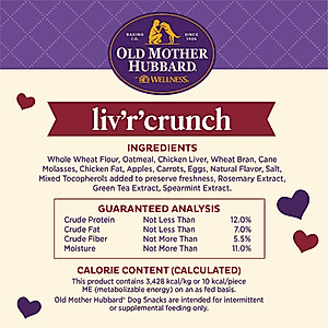 Old Mother Hubbard by Wellness Classic Liv'R'Crunch Natural Dog Treats, Crunchy Oven-Baked Biscuits, Ideal for Training, 20 ounce bag