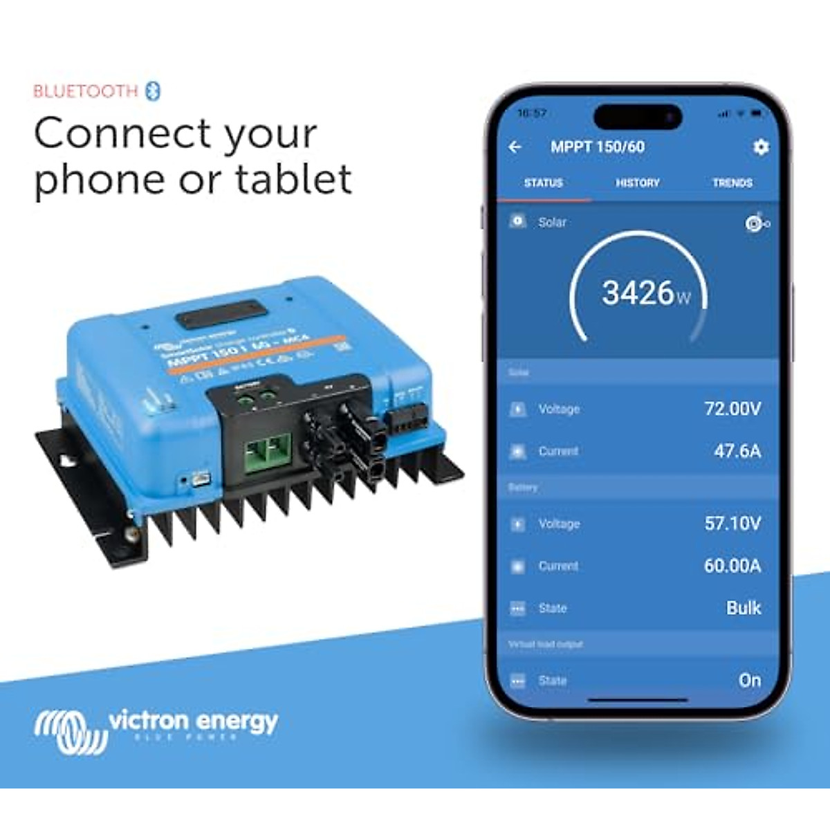 Victron Energy SmartSolar MPPT MC4 150V 60 amp 12/24/36/48-Volt Solar Charge Controller (Bluetooth)