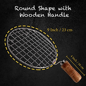 KSJONE Stainless Steel Multi-Functional Wire Steaming Cooling and Baking Barbecue Rack Round Wire Roaster Rack/Papad Jali/Roti Grill Round Shape with Wooden Handle