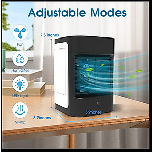 Air Conditioner AC Unit Chill, Evaporative Air Conditioner Cooler Portable Mini, Bass Portable, 4000mAh Battery, 3 Functions in 1 LED Humidification , 3 Speed 230ML Water Store Desk Fan For Room Office Outdoor