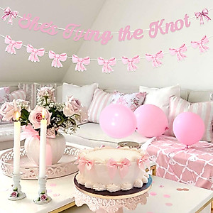 Cheereveal Bow Themed Bridal Shower Decorations Set, Pink She’s Tying the Knot Banner Sign and Bow Garland for Coquette Princess Bachelorette Wedding Engagement Party Decor Supplies