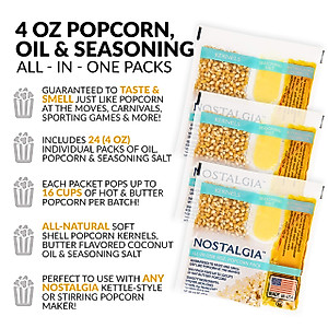 Nostalgia Popcorn Maker Machine - Ivory & KPP424 Best Tasting Premium 4-Ounce Popcorn, Oil & Seasoning Salt All-In-One Packs - 4 Ounce (Pack of 24)