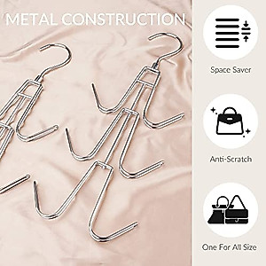ZEDODIER Purse Hanger Organizer for Closet, 2 Pack Hanging Bag Holder, Keeping Purses Visible and in Good Condition, Metal Handbag Storage Hook Backpack Rack Space Saving Hanger, Silver