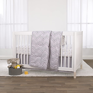 NoJo Little Love Grey and White Chevron 3 Piece Crib Bedding Set - Comforter, Fitted Crib Sheet and Dust Ruffle