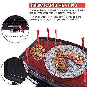 Mavouse Electric Fondue Pot Sets with Barbecue Grill, Electric lndoor Raclette Table Grill for 8 People, Adjustable Temperature Control and 8 Paddles, Perfect for Parties and Family Fun