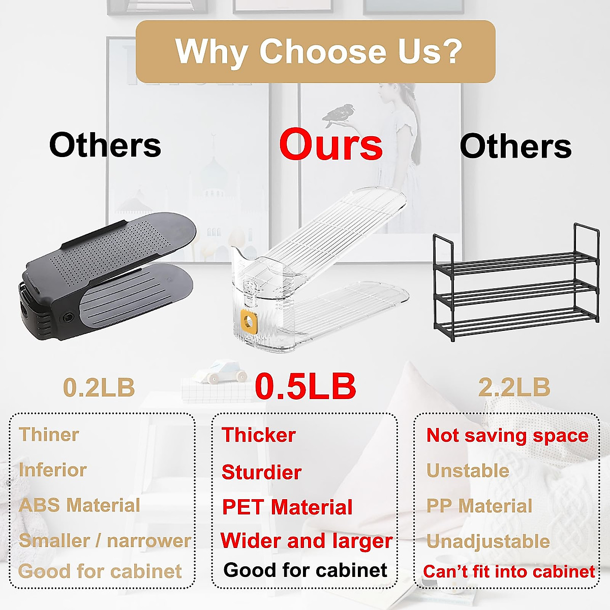 CiBiZi Adjustable Shoe Slots Organizers Clear Shoe Space Saver Shoe Stacker Shoe Rack Holder Oraganizers for Closet Cabinet Storage Clear 20PACK