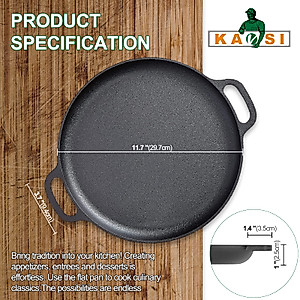 KAVSI Cast Iron Pan, Pizza Pan with Dual Handle, Baking Pan, Cast Iron Skillets for Cooktop, Oven, BBQ-12 Inch Pizza Cooker with 7 Pcs Accessories
