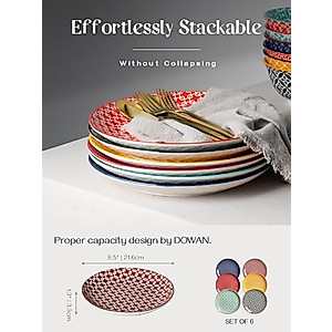 DOWAN 8.5" Dessert Plates - Colorful Ceramic Salad Plates, Easter Plates for Pasta, Dinner, Snack, Fruit, Party, Wedding - Dishwasher & Microwave Safe, Set of 6