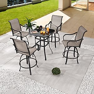 LOKATSE HOME 5 Piece Patio Dining Set Tesling Swivel Chairs with Glass Square Table Outdoor Furniture Bistro Rotating Stools for Poolside, Cafe, Porch, Chic Bar