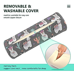 Vnurnrn Cartoon Llama Alpaca Neck Support Pillow Round Neck Roll Bolster Cylinder Pillow Cervical Pillows Knee Pillow for Leg Knee Back Head Support for Camp Study Work Men