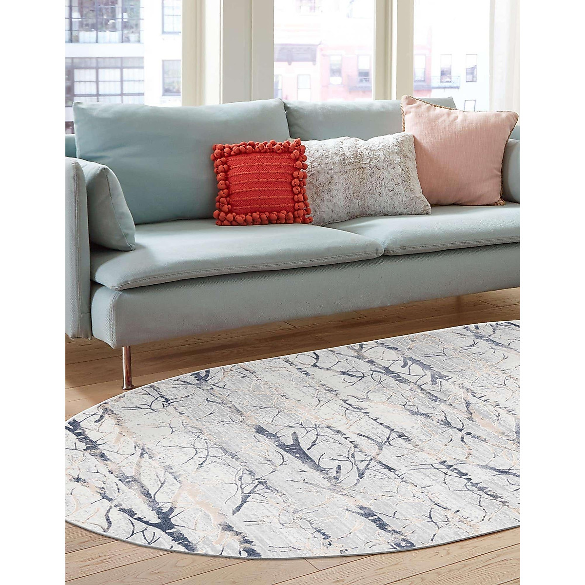 Unique Loom Finsbury Collection Area Rug - Anne (5' 3" x 8' Oval, Gray/ Beige)