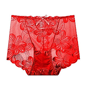 Underwear Women Seamless Thongs for Women No Show Underwear Mid Rise Mesh Sheer Underwear Tangas Breathable Solid Color Lightweight Panties Cotton Underwear for Women Red