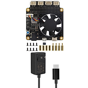 Geekworm for Raspberry Pi 4B/3B+/3B, X735 V3.0 Power Management with Safe Shutdown & PMW Cooling Fan Expansion Board + 20W Type-C 5V 4A Power Adapter Compatible with Raspberry Pi 4 Model B