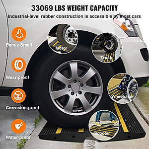 Happybuy Car Driveway Rubber Curb Ramps Heavy Duty 33069lbs Capacity Threshold Ramp 2.6 Inch High Cable Cover Curbside Bridge Ramp for Loading Dock Garage Sidewalk (1-Channel, 1Pack-Curb Ramp)