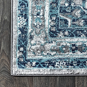 JONATHAN Y MDP106A-5SQ Modern Vintage Medallion Traditional Indoor Area-Rug Country Easy-Cleaning Bedroom Kitchen Living Room Non Shedding, 5' Square, Light Grey/Blue