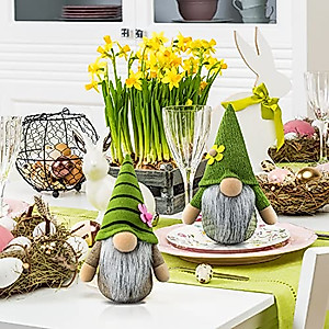 Gehydy Set of 2 Summer Gnomes Plush Flower Decoration Spring Gnome Gift Handmade Green Scandinavian Tomte Stuffed Farmhouse Decor for Home Kitchen Tiered Tray