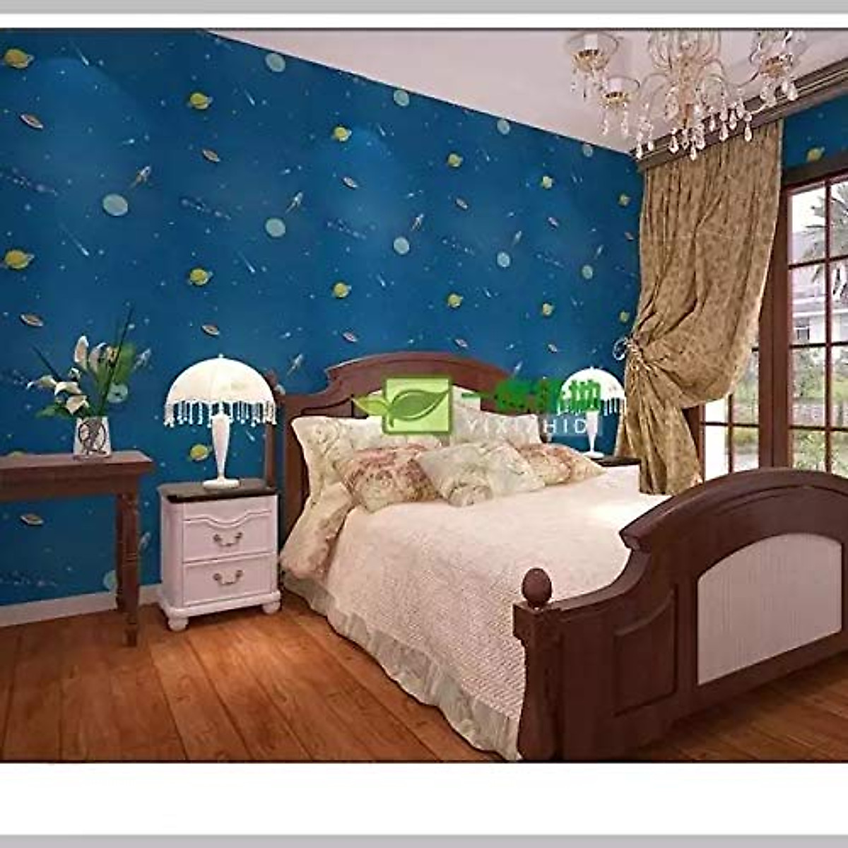 HOYOYO 17.8 x 78 Inches Self-Adhesive Shelf Liner, Shelf Liner Dresser Drawer Paper Wall Sticker Boy Room Decoration Blue Planet