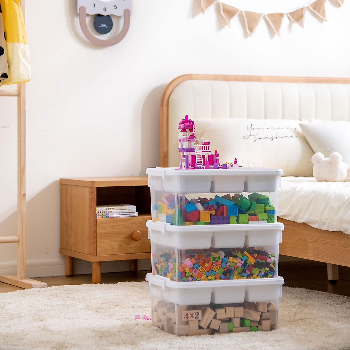 Citylife 17 QT Plastic Storage Box with Building Baseplate Lid and Removable Tray Craft Organizers and Storage Clear Storage Container for Organizing Bead, Tool, Sewing