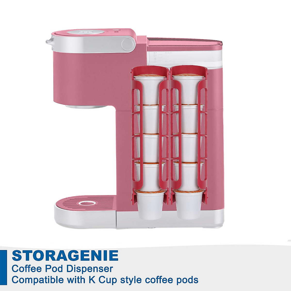 STORAGENIE Coffee Pod Holder for Kerig Kcup, Side Mount K Cup Storage, Coffee Pod Organizer, Perfect for Small Counters (2 Pack| For 10 K Cups,Red)